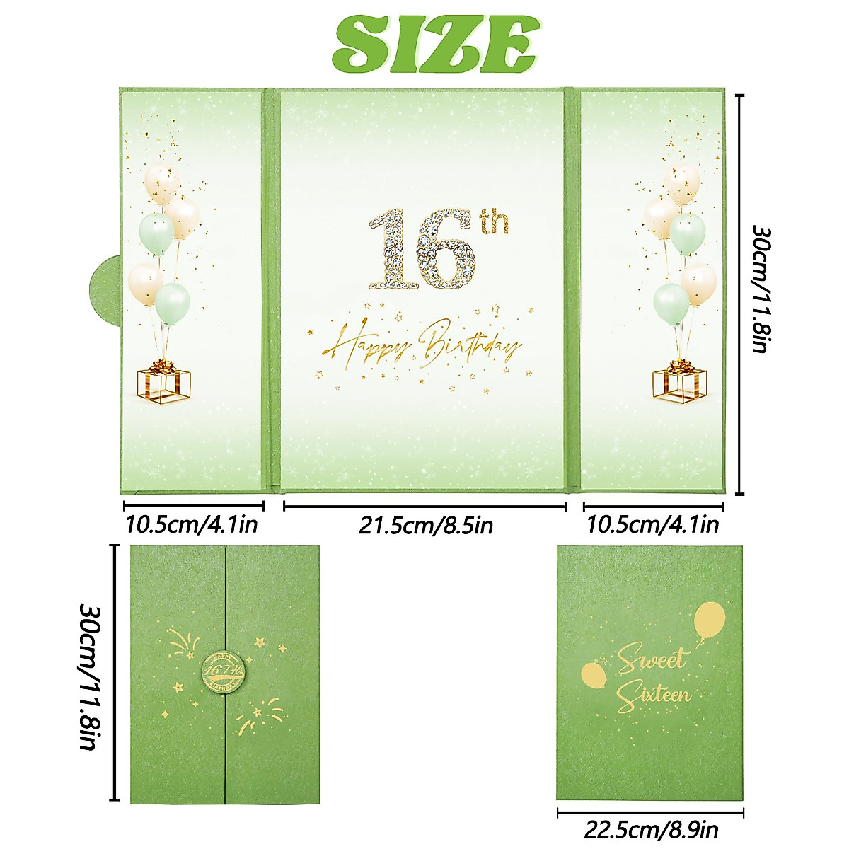 Crenics Sweet 16 Birthday Decorations, Creative 16th Birthday Guest Book Alternative, Sage Green 16th Birthday Signature Book 18" x 12", Great 16 Years Old Birthday Gifts for Girls