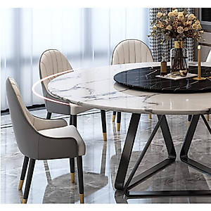 LAKIQ Marble Round Dining Table with Lazy Susan Modern Round Pedestal Dining Table Nordic Kitchen Dining Room Table with 3 Legs for Small Space-Table Only (White Lazy Susan,59.1"L x 59.1"W x 29.5"H)