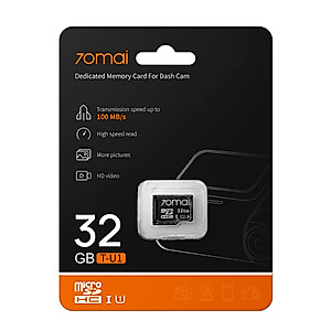 70mai Dash Cam Lite, 70mai Micro SD Card 32GB, 1080P Full HD, Sony IMX307, Built-in G-Sensor, 130° Wide Angle FOV, WDR, Night Vision, Loop Recording