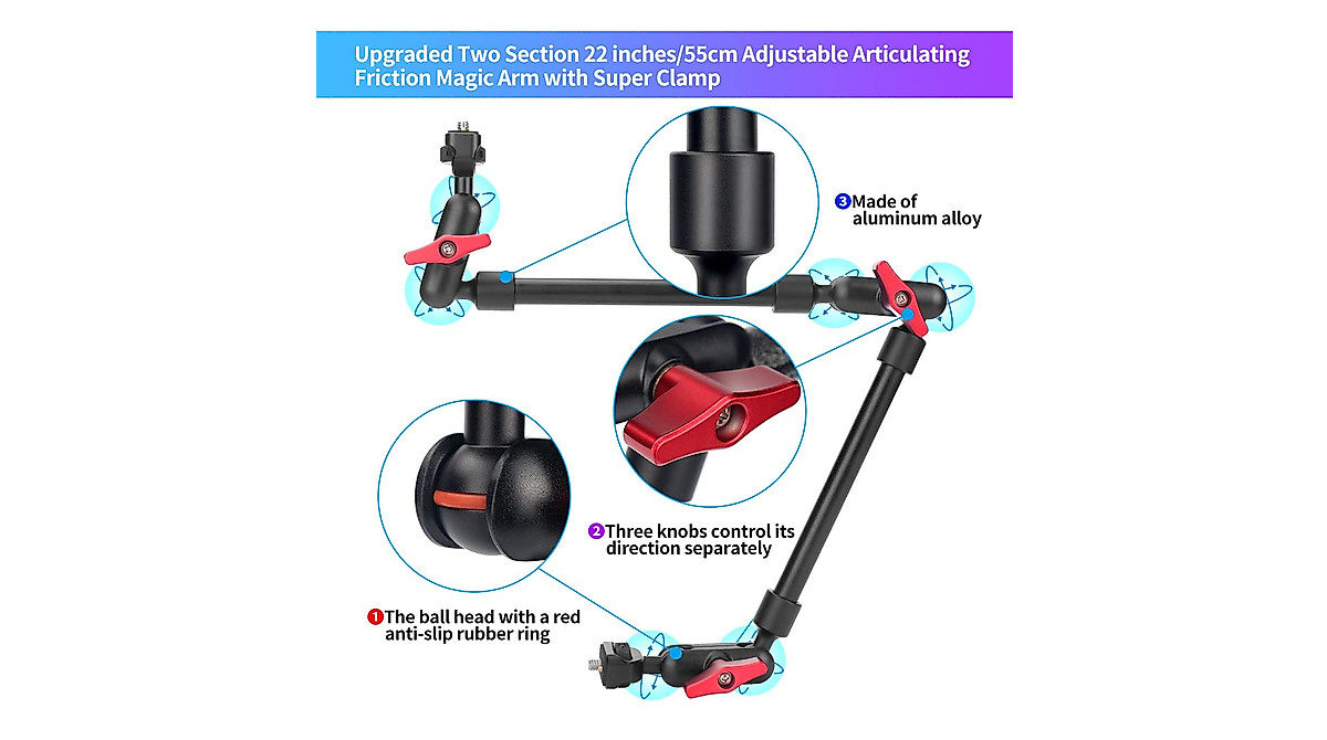 Super Camera Clamp Mount with Articulating Magic Arm 22in, Adjustable ...