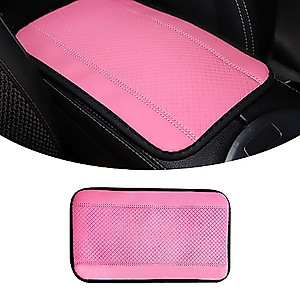 Hawyet 1 PC Car Center Console Armrest Cover Pad, 12.5In x 7.4In Fiber Leather Embossing Center Console Armrest Protector, Universal Waterproof Armrest Box Mat (Pink)