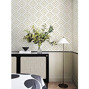 Heroad Peel and Stick Wallpaper Geometric Wallpaper Gold and White Contact Paper Self Adhesive Removable Wallpaper for Cabinets Walls Countertop Waterproof Thicken Vinyl 78.7"x17.3"