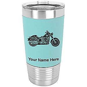 LaserGram 20oz Vacuum Insulated Tumbler Mug, Motorcycle, Personalized Engraving Included (Silicone Grip, Teal)