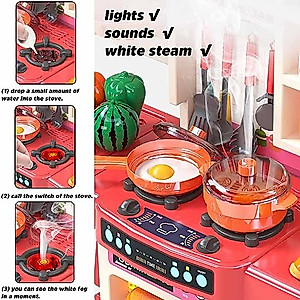 VisionKids Play Kitchen, Kids Kitchen Playset with Real Sounds & Lights, Kitchen Toys for Kids Ages 4-8,54Pcs Toy Sets Pretend Play Food Toy for Girls Boys Age 3 4 5 6 7 8