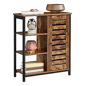 VASAGLE LOWELL Storage Cabinet, Cupboard, Multipurpose Cabinet, 3 Open Shelves and Closed Compartments, for Kitchen, Living Room, Bedroom, Industrial, Rustic Brown and Black ULSC74BX