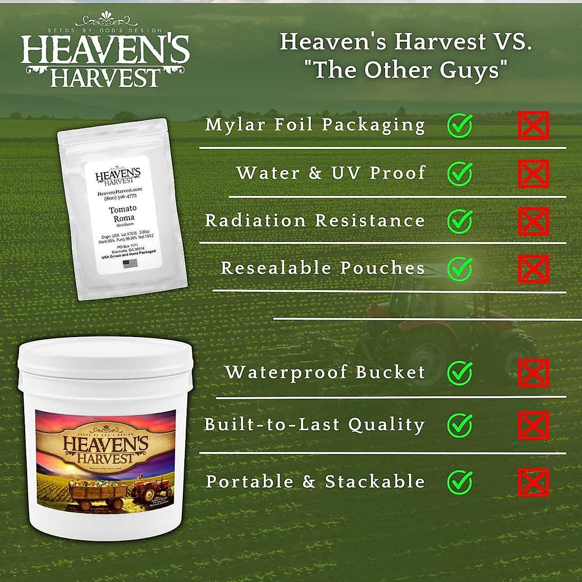 Heaven’s Harvest “10 Year Garden” Survival Seed Bank Kit | Over 25k Non GMO Heirloom Vegetable Survival Seeds + 2 Free Bonus Items: Clyde’s Garden Planner + Seed Vault Storage Drum for 10 Year Storage
