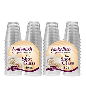Embellish 100 Plastic Shot Glasses 2 oz, Crystal Clear Disposable Hard Mini Cups, Great for Whiskey, Jello Shots, Sample Tasting, Sauce, Dipping, Condiments, Perfect For Home, Bar, Parties,