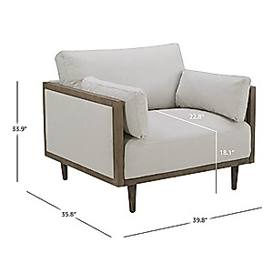 Amazon Brand – Stone & Beam Coast Wood-Trimmed Contemporary Living Room Accent Chair with Armrest Pillows, 40"W, Chalk