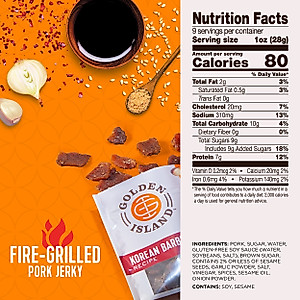 Golden Island Pork Jerky Korean Barbecue – Gluten Free Protein Snack, Korean BBQ Flavor, Made with 7g of Protein Per Serving – 9 Oz (Pack of 2)