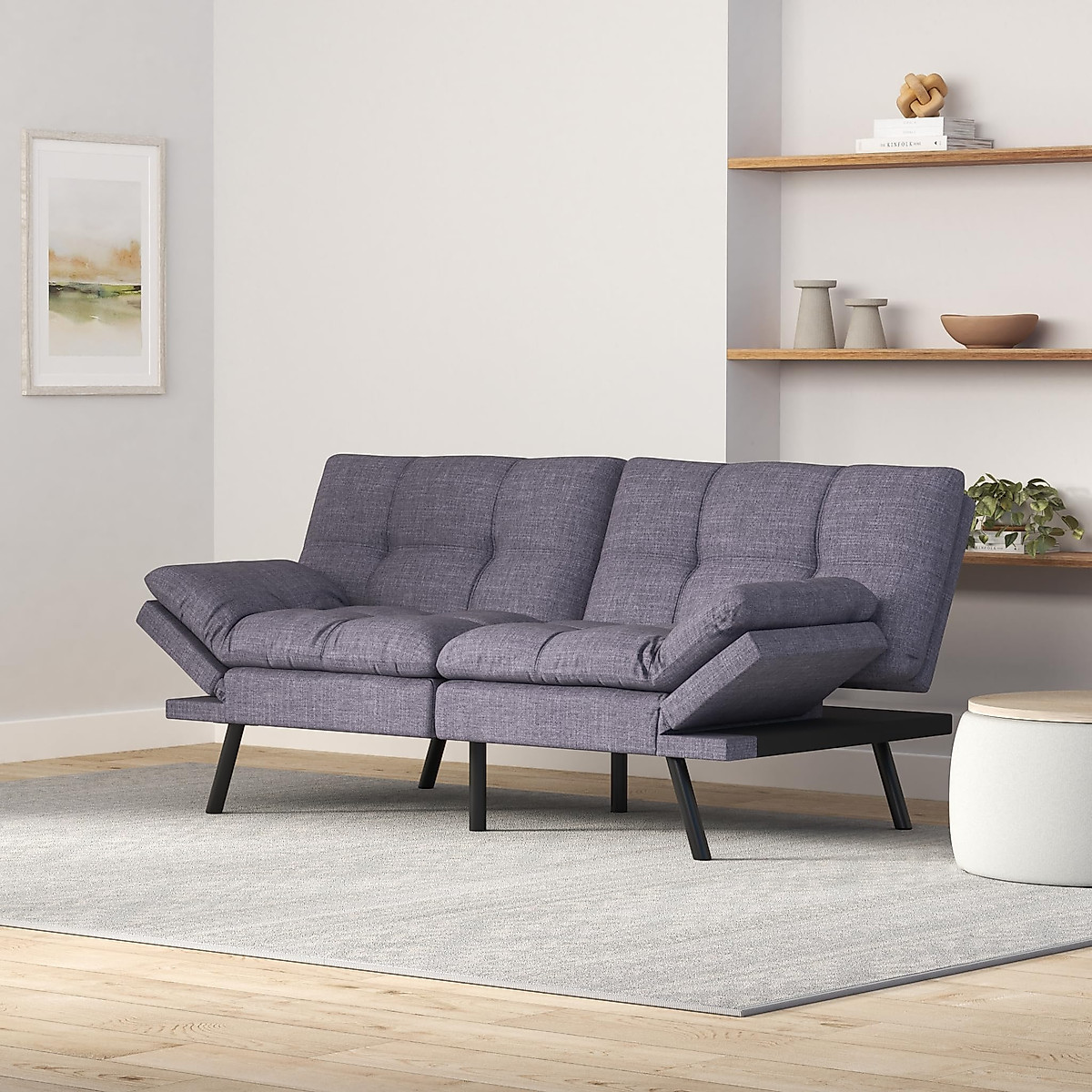 MUUEGM Futon Sofa Bed Modern Memory Foam Futon Couch Sleeper Sofa,Love seat Convertible Sofa with Adjustable Armrest Backrest for Compact Living Spaces,71'' x33''x31.5'',Linen Fabric,Grey