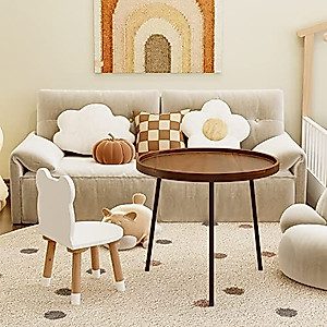 Yoimori End Table, 23 inch Wooden Round Coffee Table Nightstand with Tray and Metal Stand, Accent Table Ideal for Living Room Bedroom Office Small Spaces Indoor Outdoor