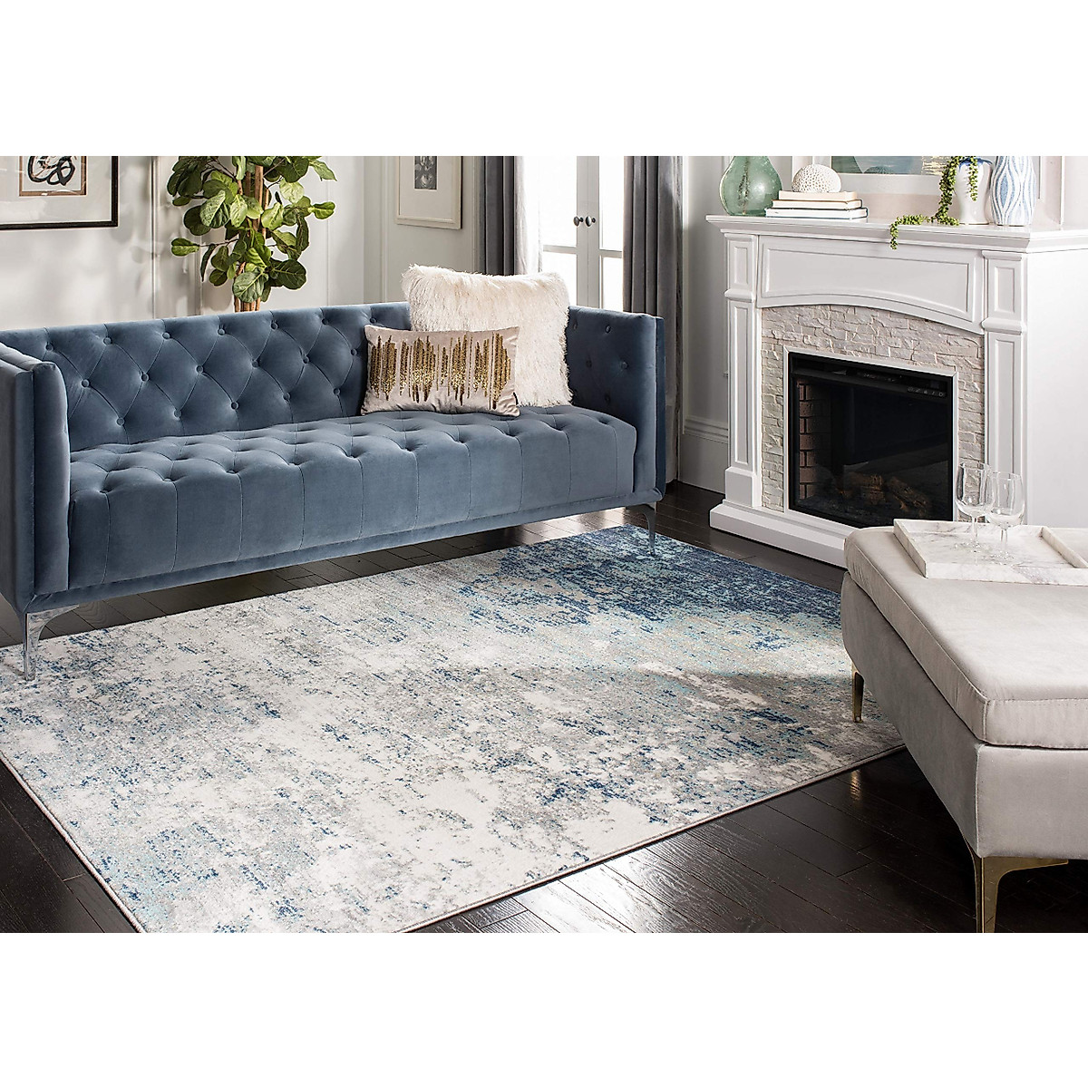 SAFAVIEH Brentwood Collection Area Rug - 8' x 10', Light Grey & Blue, Modern Abstract Design, Non-Shedding & Easy Care, Ideal for High Traffic Areas in Living Room, Bedroom (BNT822F)