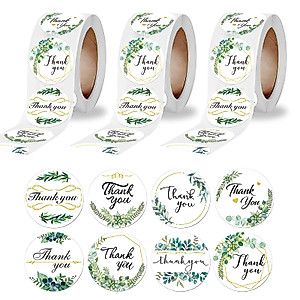 1500 PCS Thank You Stickers 1.5 Inch Greenery Labels Stickers for Wedding Envelopes, Small Business, Bakeries, Handmade Goods