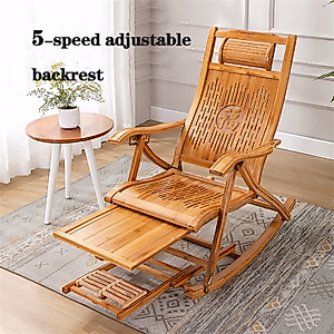Wooden Rocking Chair Patio Rocker Foldable Porch Rocker Chairs Sun Lounger Chairs for Heavy Duty Adults Elderly,Zero Gravity Chair Bamboo Sun Lounger Chairs (Color : Without pad)