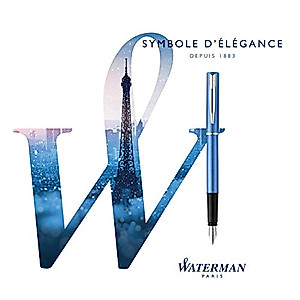 Waterman Graduate Allure Fountain Pen, Chrome, Fine Nib, Blue Ink, Gift Box