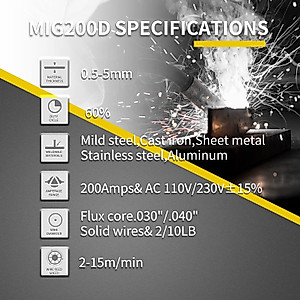 MIG Welder Machine 200Amp 110/220V Dual Voltage,Flux MIG Gas Gasless MIG Welding Machine MIG/Lift TIG/ARC 5 in 1 Multiprocess Aluminum MIG Welder, Spool Gun Compatible