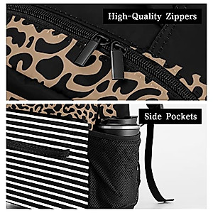Custom Kid Backpack, Black White Striped Leopard Personalized School Bookbag with Your Own Name, Customization Casual Bookbags for Student Girls Boys