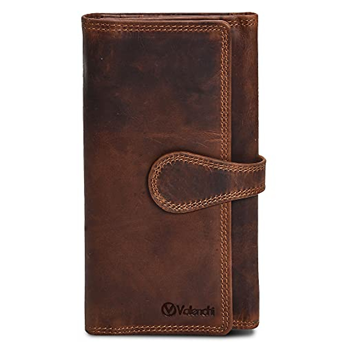 RFID Leather Clutch Wallet for Women-Credit Card Slots Coin Purse with ID Window (COGNAC VINTAGE)