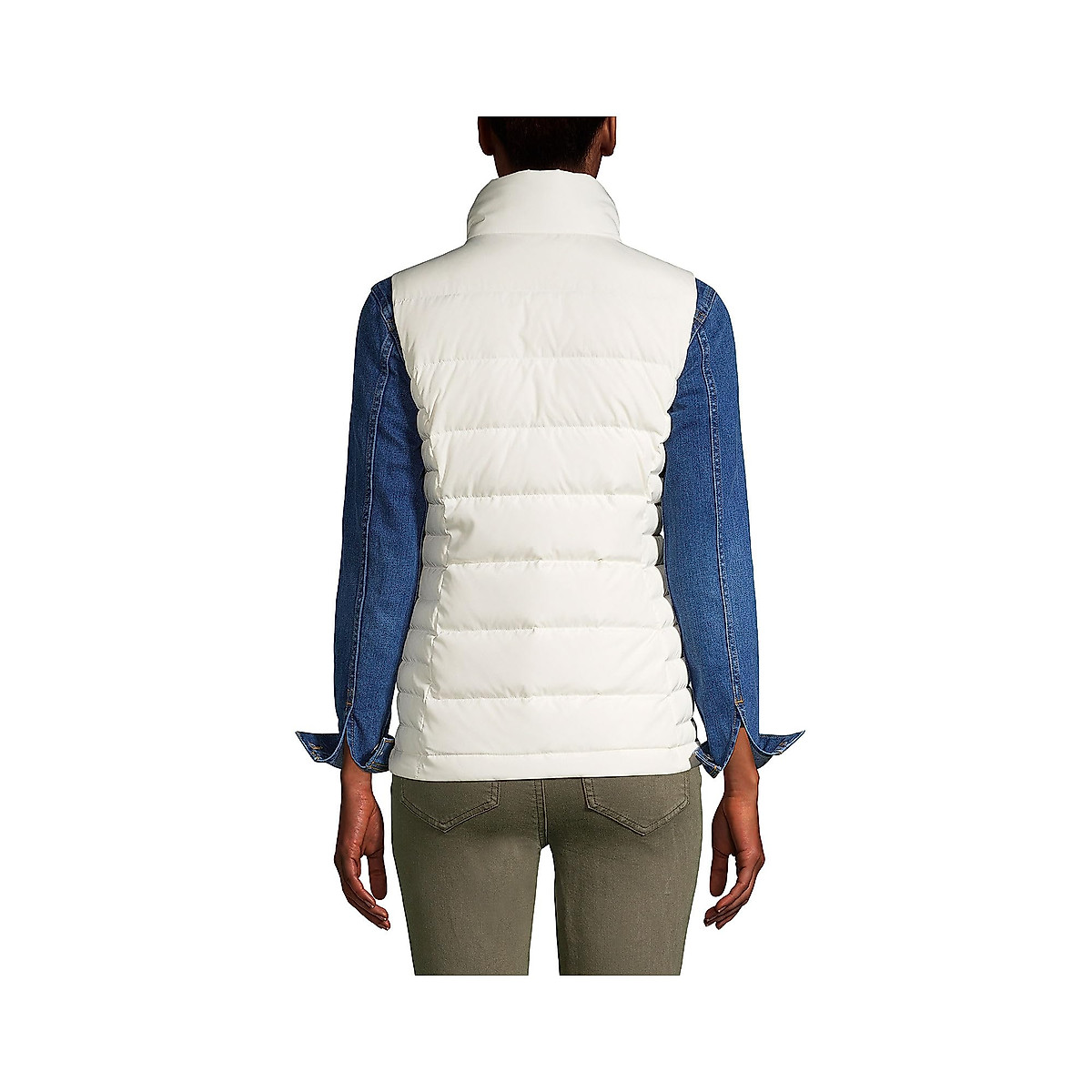 Lands' End Womens Puffer Down Vest Ivory Tall Large