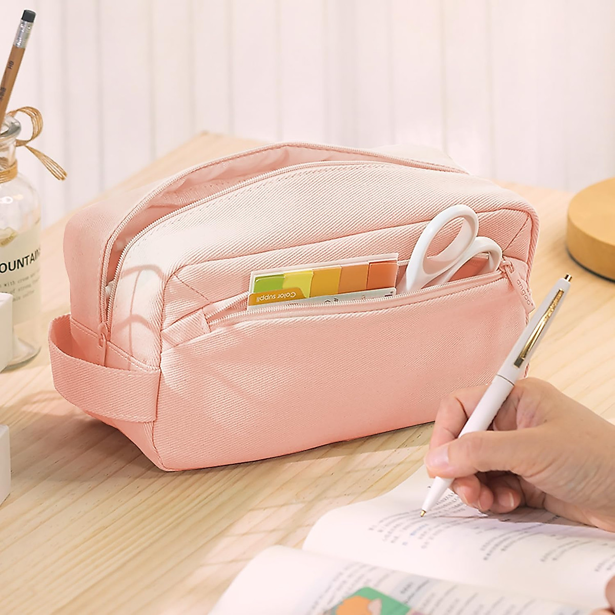 Large Capacity Pencil Case 3 Compartments, Portable Pencil Case with Zipper, Aesthetic Pencil Bag Pouch College Office School, Multifunctional Stationery Organizer for Students Teen Girl Boy Adults