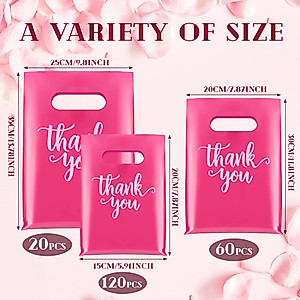 Eersida 200 Pcs Thank You Merchandise Bag Die Cut Shopping Bags with Handles 3 Sizes Plastic Gift Bags Retail Bags for Goodie Small Business Trade Bags Store Boutique Clothes (Pink)