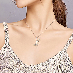 PRAYMOS Dragonfly Necklace 925 Sterling Silver Dreamy Dragonfly Opal Necklace Dragonfly Jewelry Gifts for Women