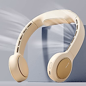 JISULIFE Portable Neck Fan, 4500mAh Bladeless Personal Neck Fan USB Rechargeable Wearable Fan, 3+1 Speeds, Upgraded Airflow & Ultra-quiet, Sweatproof Neck Brace & Hands-free Adjustable Design-Brown