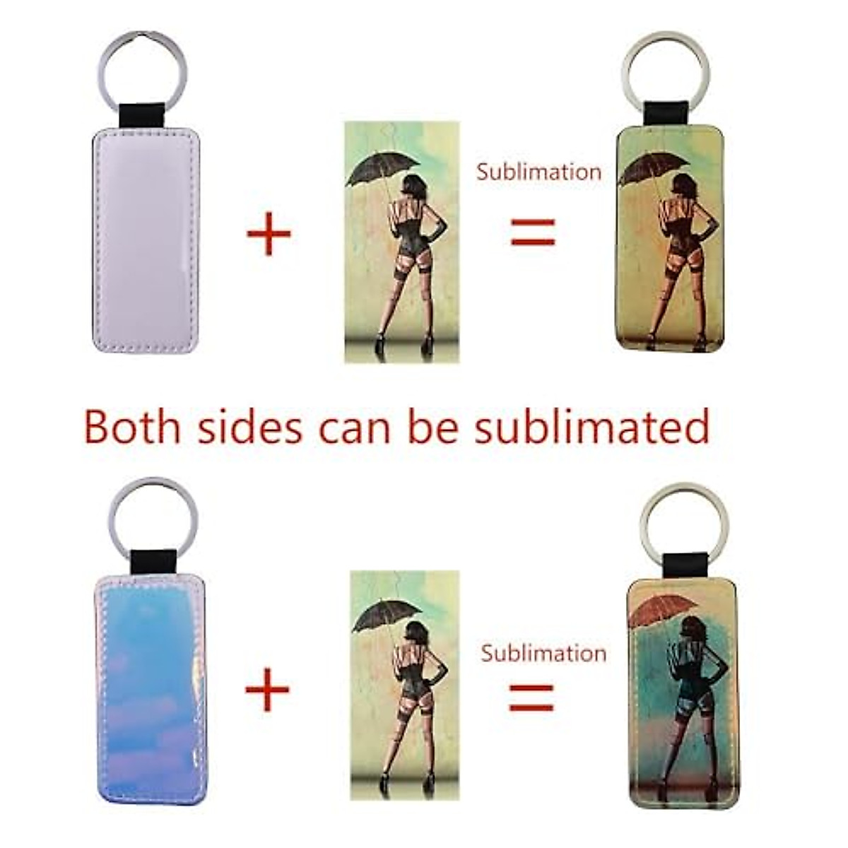 Yongkang 10 Pieces Sublimation Keychain (Blank leather + 7 Colors leather) Both Sides Can Be Sublimated DIY Craft (Rectangles)