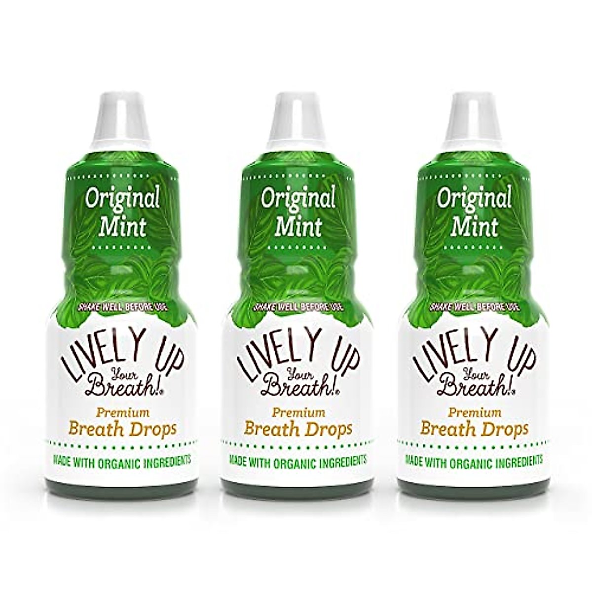 Lively Up Your Breath Premium Breath Freshener Liquid Drops with Organic Ingredients - Original Mint 3 Pack