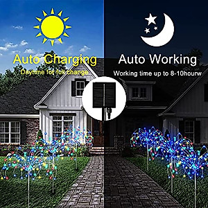 Outdoor Solar Garden Lights 6 Pack, 120 LED Copper Wire Light with Remote, 8 Lighting Modes Decorative Stake Landscape Light DIY Solar Firework Light for Garden Pathway Party Decor (Multi)