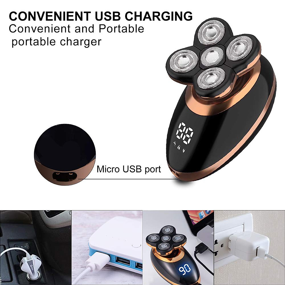 Surker Head Shavers for Bald Men 4d Electric Razor 5 in 1 Nose Beard Trimmer Hair Clipper Shaving Kit Rotary Shaver Cordless USB Rechargeable Facial Grooming Kit Waterproof