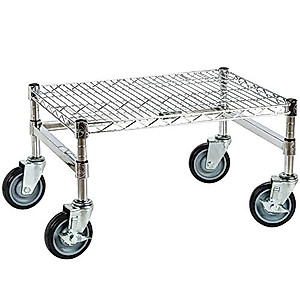 18 inch. x 24 inch. x 14 inch. Chrome Mobile Dunnage Rack Kit with Tubular Frame - 600 lb. Heavy Duty Shelving Organizer. Garage Organization Shelf Metal Adjustable Shelves Storage Rack with Wheels