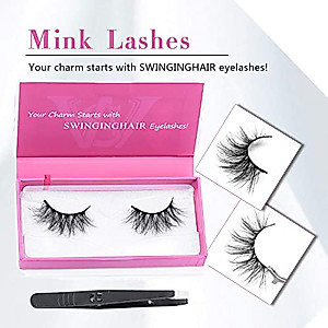 SWINGINGHAIR Lashes, 3D Eyelashes 19mm Natural False Eyelashes Siberian 3D Lashes Natural Look Eyelashes Hand-made Fluffy Volume Lashes 1 Pair