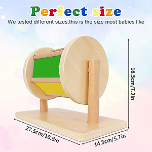 LEADER JOY Montessori Spinning Drum Baby Wooden Toys for 1-3 Year Old with Mirror and Bell for Infant Toddler, Sensory Development Toys Baby Toys Gifts