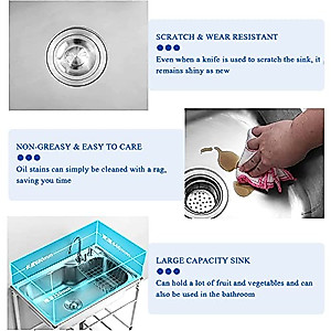 Free Standing Stainless Steel Single Bowl Utility Sink Commercial Restaurant Kitchen Sink with Faucet Indoor Outdoor Wash Basin