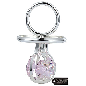 Matahi Silver Plated Crystal Studded Pacifier Ornament with Light Pink Crystals Baby's First Christmas Holiday Ornament and Hanging Pendant - Great Gift for Baby Shower, New Born Baby Gift