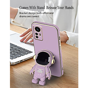 Compatible with Redmi Note 12s Case with Plating Creative Astronaut Cartoon Holder Pink, Xiaomi Redmi Note 12s Phone Case Silicone Shockproof Stand Soft TPU Protective Slim Cover (Purple)