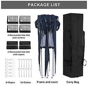 TUKAILAI 10' x 20' Pop Up Gazebo Marquee, Anti-UV Party Wedding Tent Event Shelters with 6 Removable Sidewalls & Carry Bag, Heavy Duty Instant Canopy for Outdoor Camping Garden Patio (Blue)