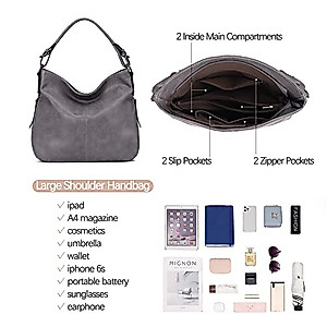 Hobo Bags for Women PU Leather Shoulder Bag Large Handbags Crossbody Purse Ladies Tote Bags with Adjustable Shoulder Strap Gray