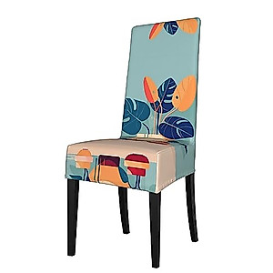 Blue Orange Turtleback Bamboo Pattern Elastic Polyester Ammonia Dining Chair Cover - Protection Cover for Dining Chair Removable