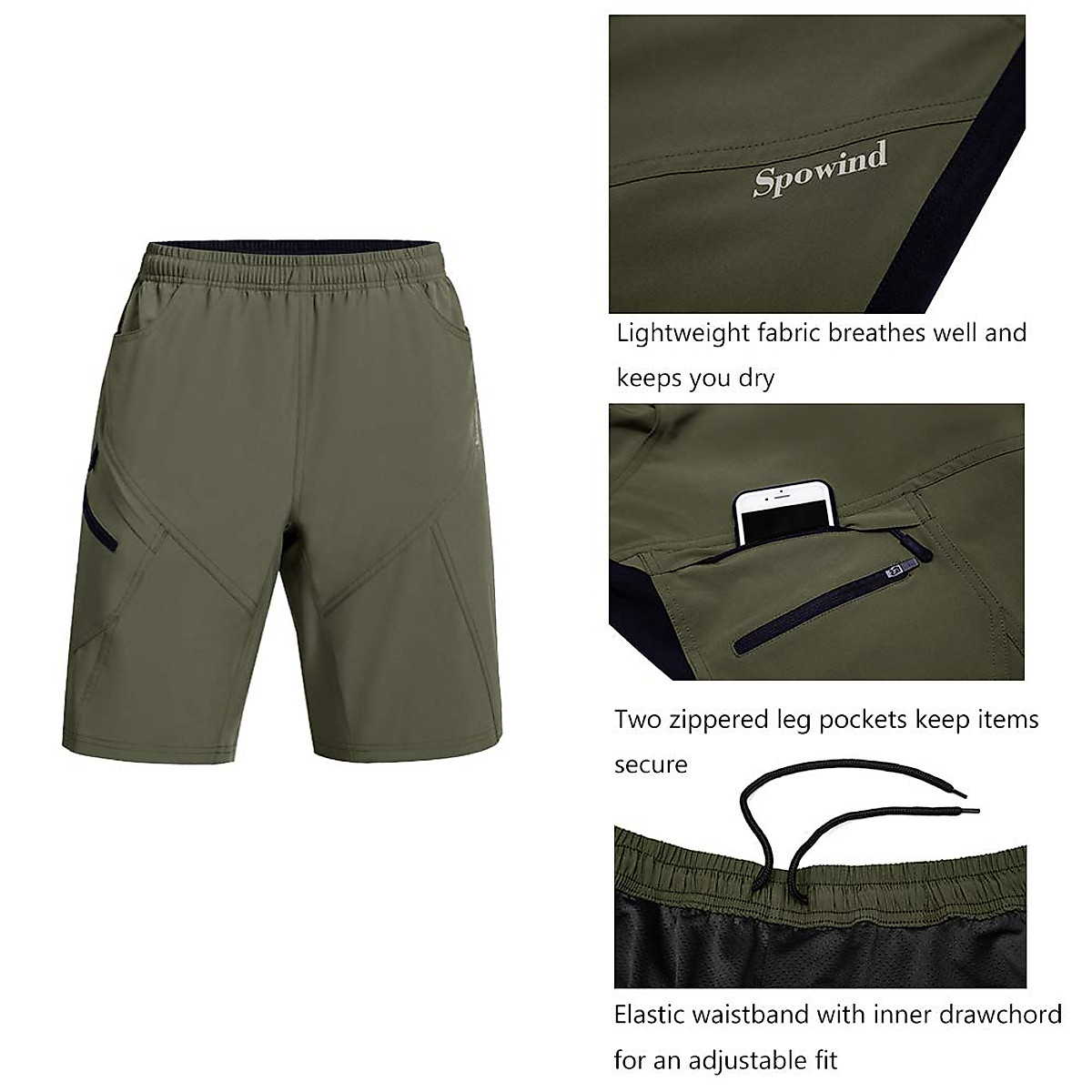 Men's Mountain Bike Shorts 3D Padded Lightweight Loose-Fit Bicycle Cycling MTB Bike Shorts Army Green