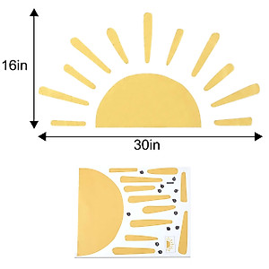 Large Half Sun Wall Decal - Children's Baby Boys Girls Nursery Decor, Kids Room Wall Art, Removable Sunburst Wall Stickers (Sun Wall Decor)