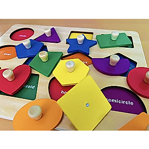 Dailyfunn Montessori Toy Shape Peg Puzzles Baby Puzzle 12-18-24 Months with Knob for Infant-Toddlers 1-3