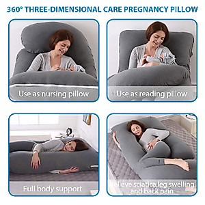 Victostar Pregnancy Pillow,57 inches U Shaped Maternity Pillow with Removable Cover Full Body Pillow Support for Back, HIPS, Legs, Belly (Black Gray)