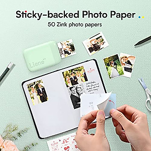 Liene Photo Printer, 2x3” Mini Portable Instant Photo Printer Bundle w/ 50 Zink Adhesive Paper, Bluetooth 5.0, Compatible w/iOS & Android, Small Picture Printer for iPhone, Smartphone, Green