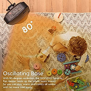 IRIS USA WOOZOO 1500-Watt Oscillating Portable Heater with Motion Sensor, Space Ceramic Fan for Desk, Fast Heating Indoor Room, Child Safe Personal Quiet Heater With Built-in Thermometer, Black