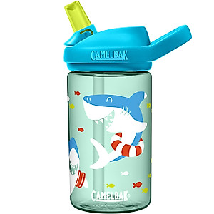 CamelBak eddy+ 14oz Kids Water Bottle with Tritan Renew – Straw Top, Leak-Proof When Closed, Summer Sharks