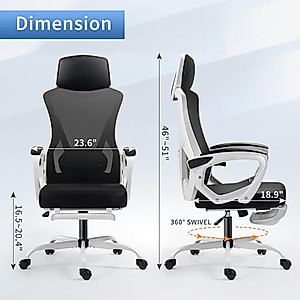 Naudhenm Office Chair Mid Back Swivel Lumbar Support Desk Chair,Computer Gaming Chair with Comfortable Armrests, Mesh Desk Chairs with Wheels, Swivel Computer Task Chair (White)
