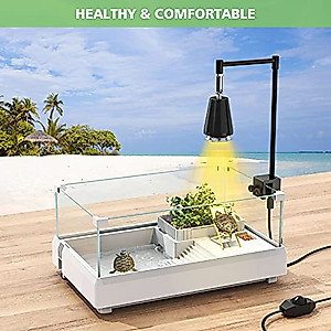 SILICAR Reptile Heat Lamp, UVA UVB Habitat Basking Lamp, Turtle Aquarium Tank Heating Lamp with Clamp, 360° Rotatable Adjustable Brightness Heating Light Metal Stand with 2 Heat Bulbs (E27, 50W)