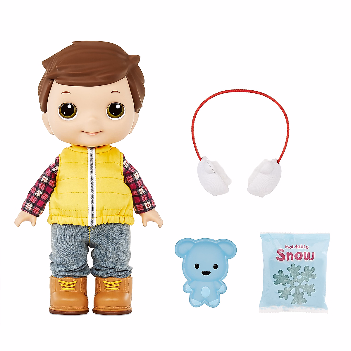 Lilly Tikes Snow Day Tommy Doll with Winter Vest Outfit, White Ear Muffs & Puppy Snow Mold, 12" Tall, Including Accessories, Winter Play- Gift for Kids, Toys for Boys and Girls Age 3 4 5+ Year Old